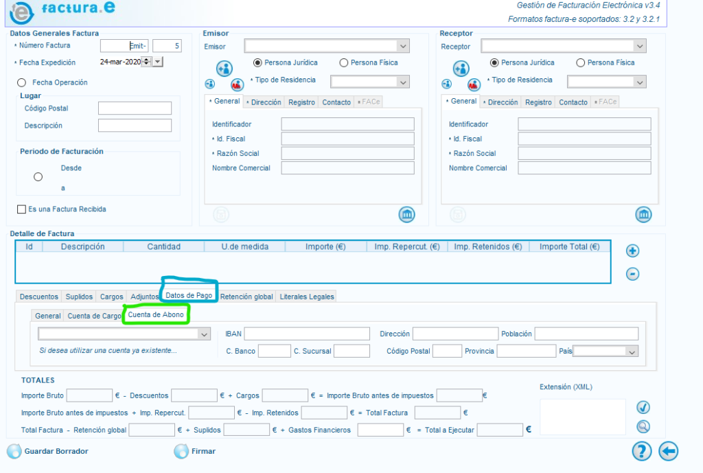 Poner datos bancarios en Facturae en una factura - Informática de Madrid